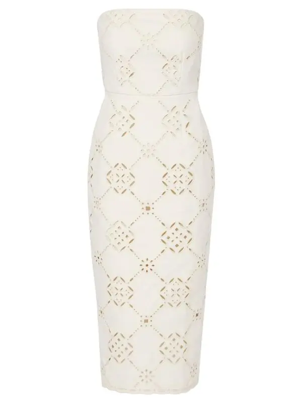 Veronica Beard Nettia Embroidered Cotton Midi Dress - White