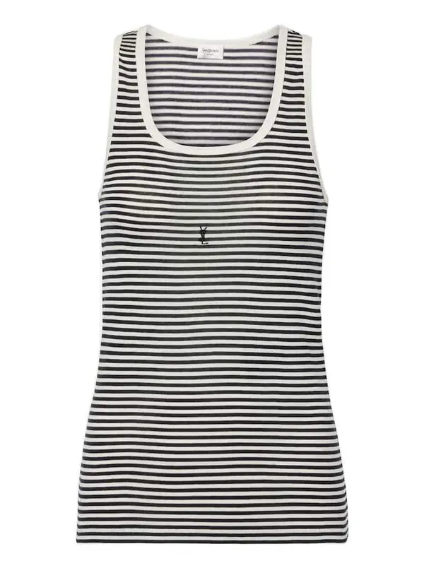 Saint Laurent Cassandre Cotton Jersey Tank Top - Black