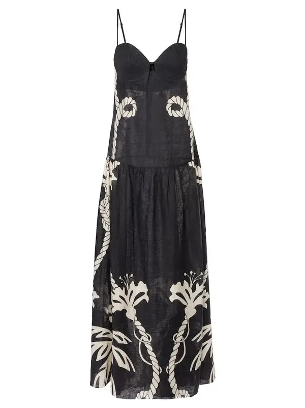 Johanna Ortiz Printed Linen Maxi Dress - Black
