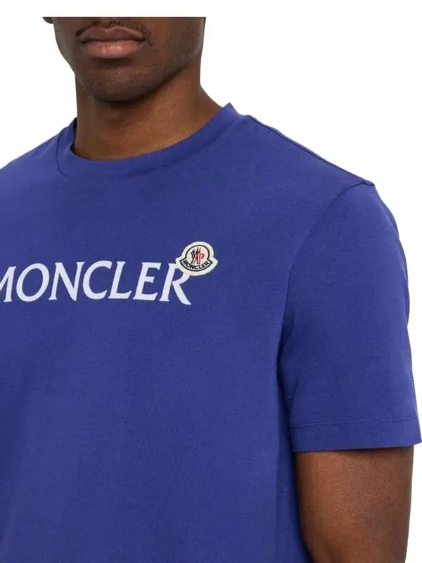 Moncler Apos;s Flocked Logo T-shirt - Navy