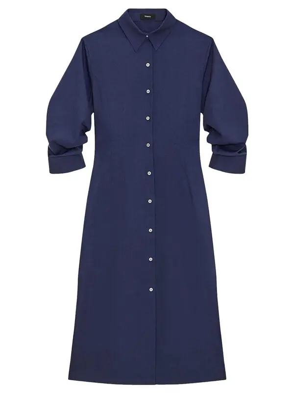 Theory Fixed-sleeve Poplin Shirtdress - Navy
