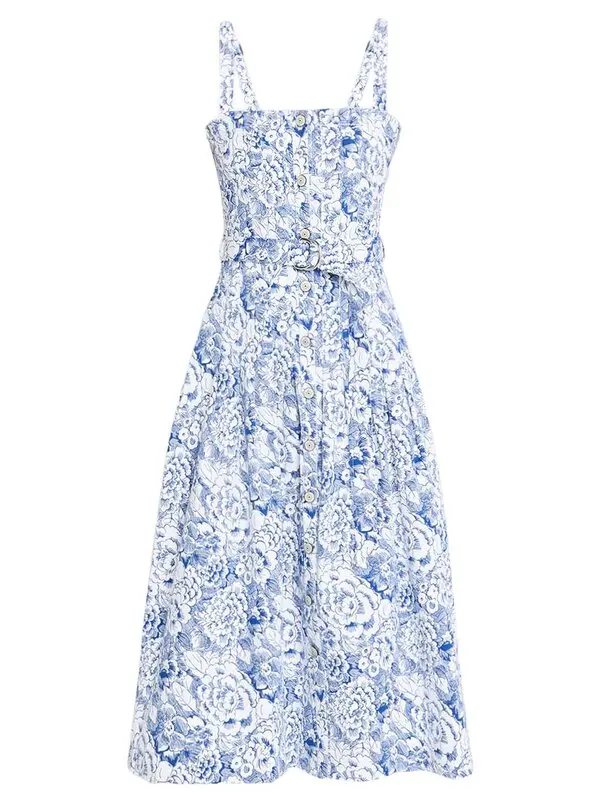 Cinq À Sept Branwen Floral Midi Dress - White/dk Cerule