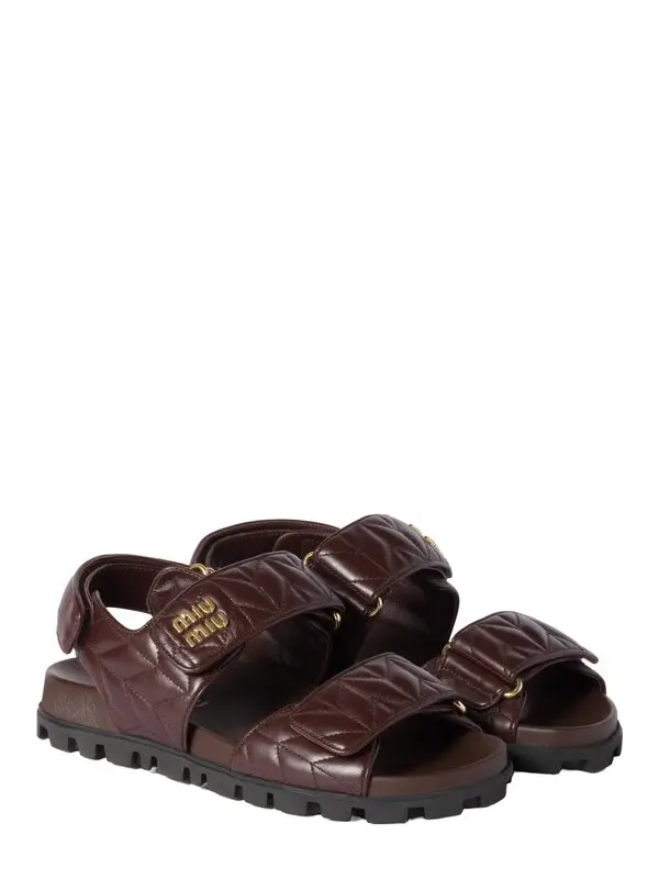 Miu Miu Sporty Matelassé Nappa Leather Sandals - Briarwood