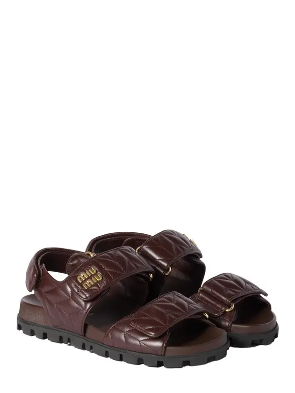 Miu Miu Sporty Matelassé Nappa Leather Sandals - Briarwood