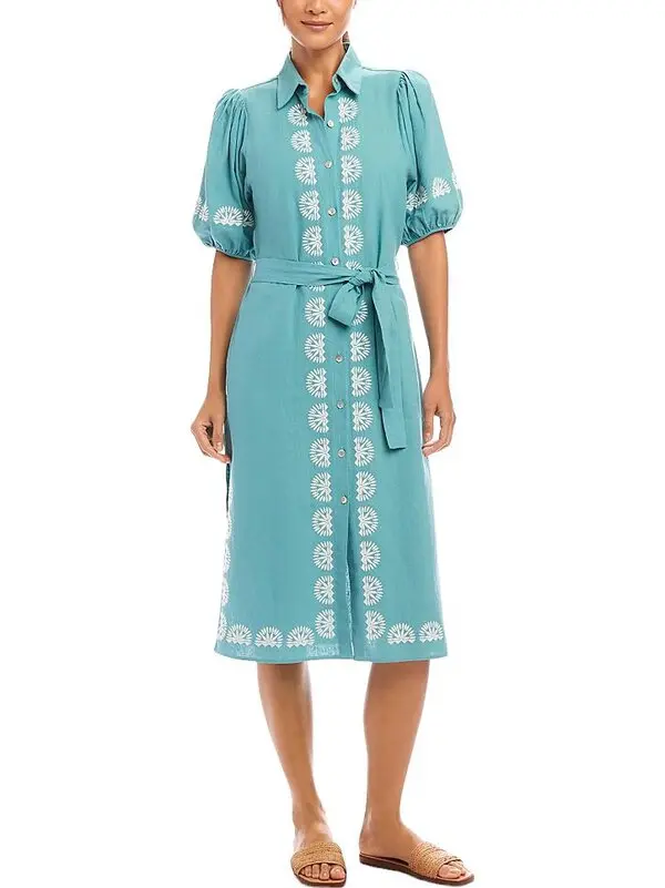 Karen Kane Embroidered Shirt Dress - Aqua