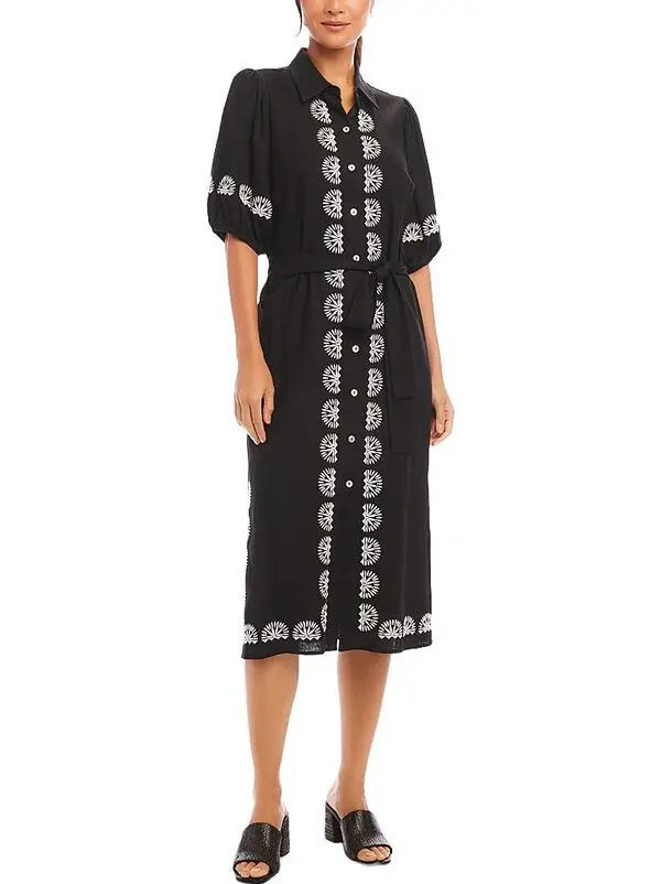 Karen Kane Embroidered Shirt Dress - Black