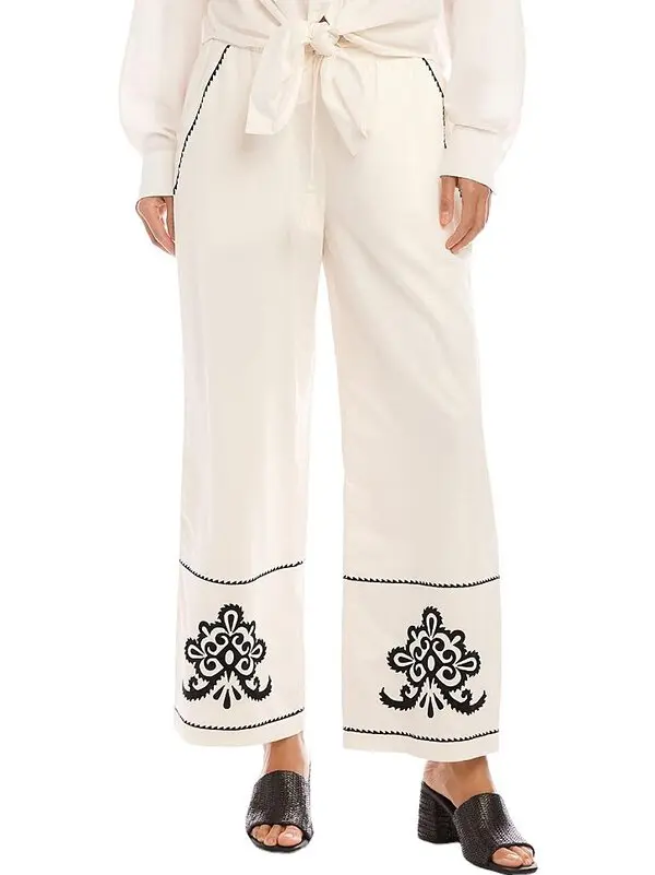 Karen Kane Embroidered Drawstring Pants - Cream