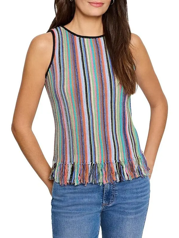 NIC+ZOE Falling Fringe Sleeveless Sweater - Pink Multi