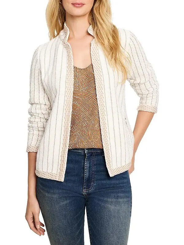 NIC+ZOE Pinstriped Notched Collar Jacket - Neutral Multi