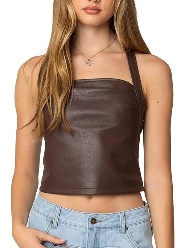 EDIKTED Draped Halter Top - Brown
