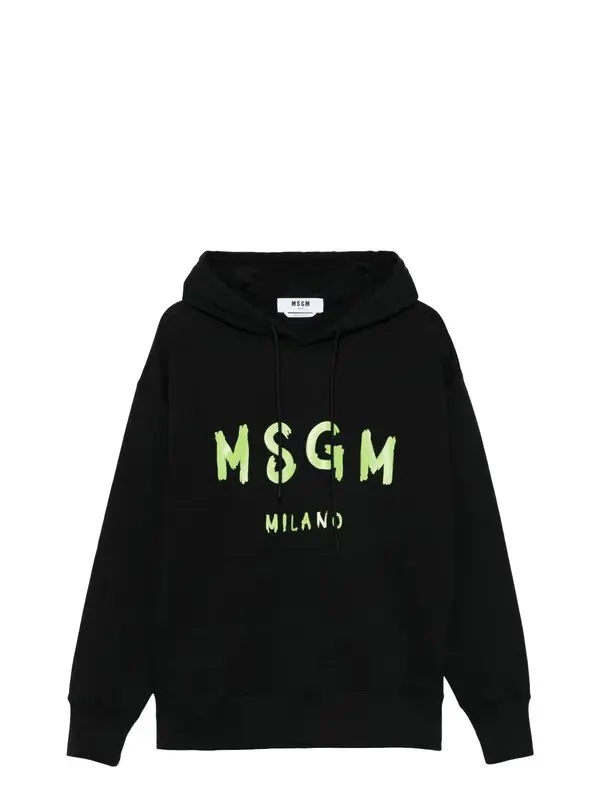 MSGM Relaxed Fit Logo-print Cotton Hoodie - Black