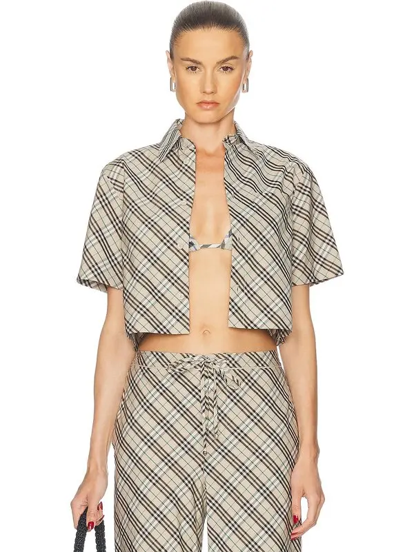 Burberry Short Sleeve Button Up Top - Husk Ip Check
