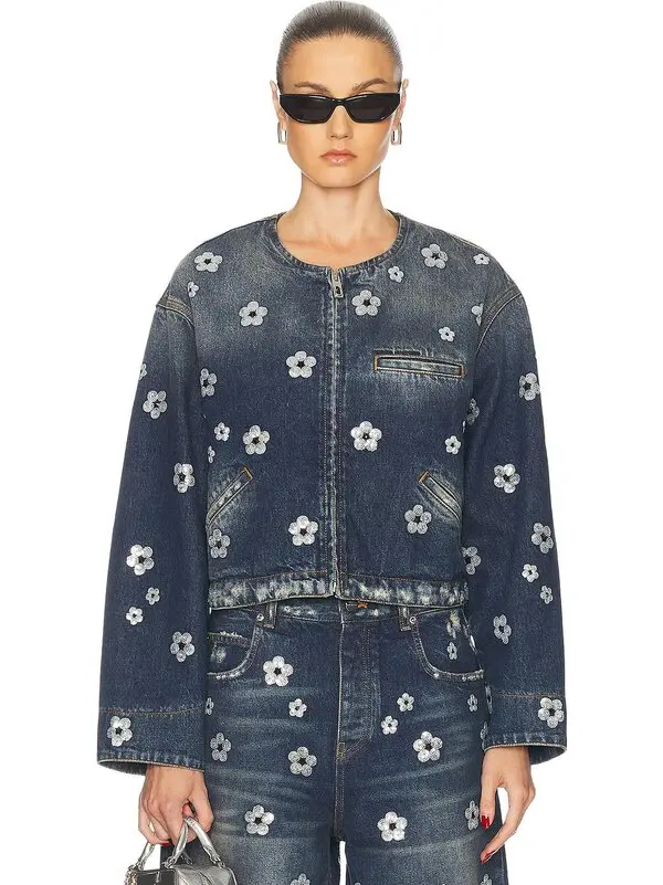 Marc Jacobs Sequin Daisy Cropped Jacket - Vintage Indigo