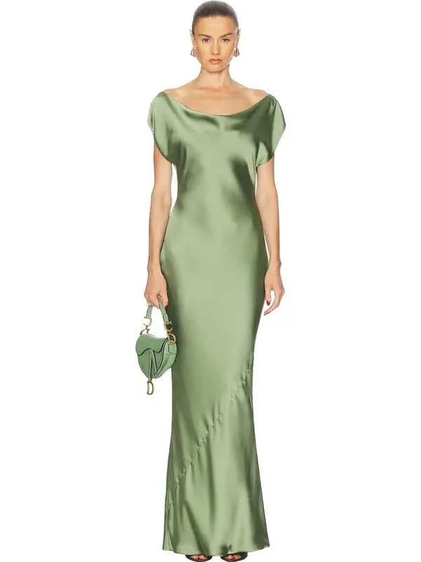 Norma Kamali Cap Sleeve Maria Gown - Vintage Green