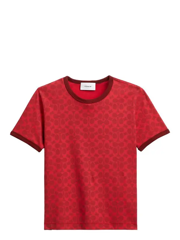 COACH® Signature Ringer T-shirt In Organic Cotton - Red Signature