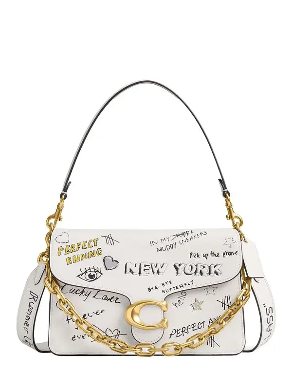 COACH Chain Tabby Shoulder Bag With Sketch Print - Brass/chalk Multi