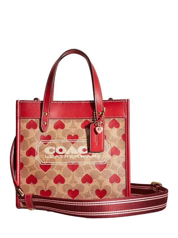 COACH Restored Field Tote 22 In Signature Canvas With Heart Print - Brass/tan Red Apple