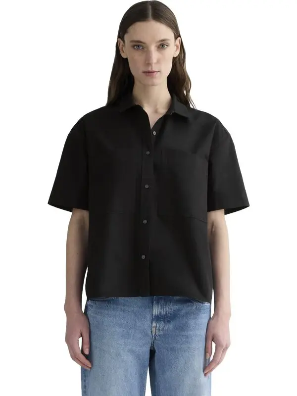 Everlane Short-sleeve Boxy Oxford Shirt - Black