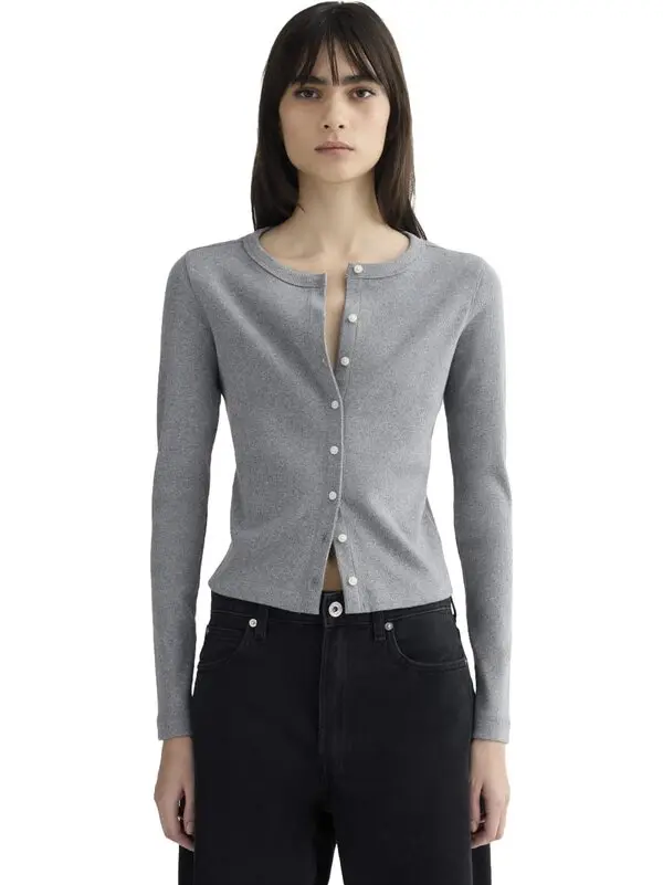 Everlane Slim Fit Textured Rib Knit Cardigan - Mid Heather Grey