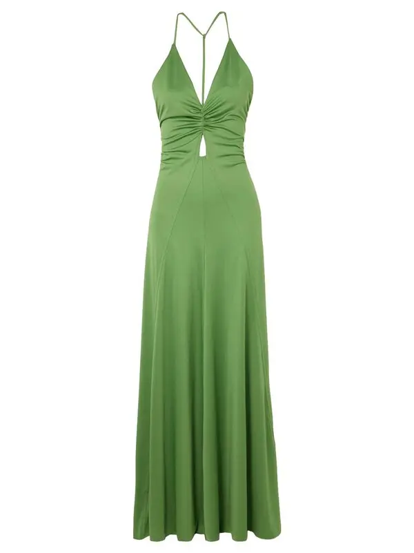 Victoria Beckham Cutout Ruched Gown - Green
