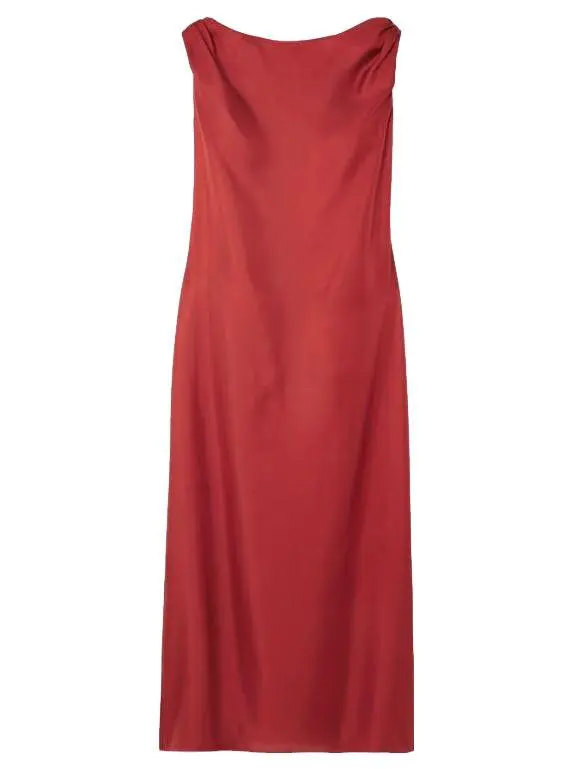 Loulou De Saison Moun Knotted Draped Silk-twill Midi Dress - Red