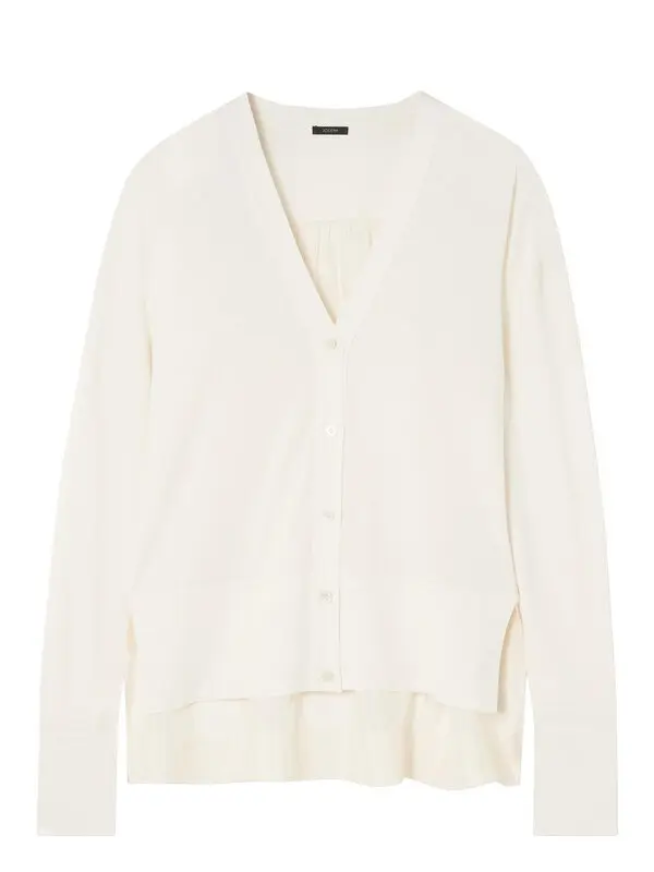JOSEPH Cotton And Silk-blend And Silk-habotai Cardigan - Ivory