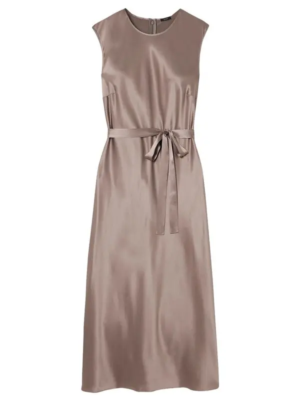 JOSEPH Garnier Belted Silk-satin Midi Dress - Brown