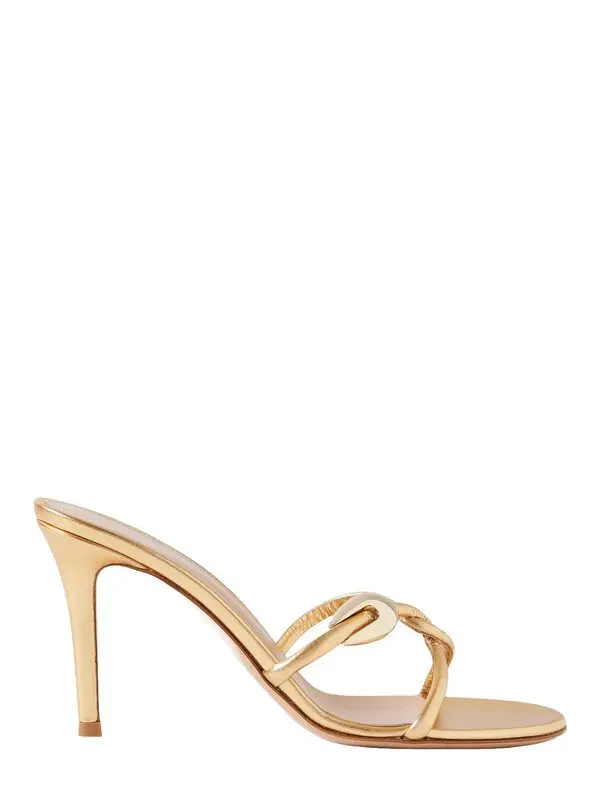 GIANVITO ROSSI Jungle Mamba 85 Embellished Metallic Leather Mules - Gold