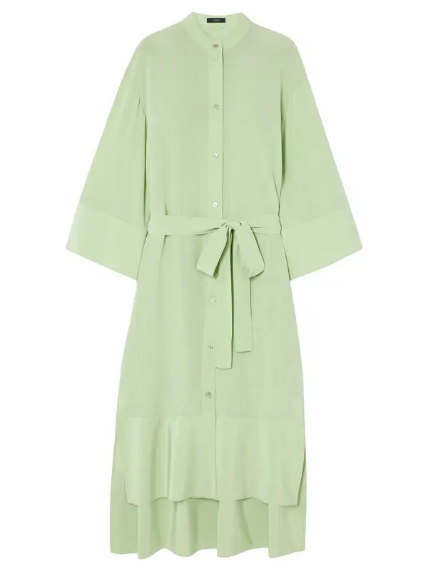 JOSEPH Darious Belted Silk-crepe Midi Dress - Green