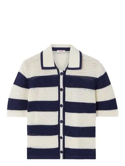 ERES Bayadere Mouette Striped Open-knit Polo Shirt - Blue