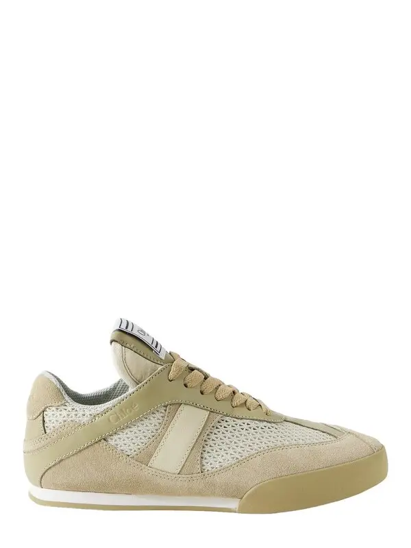 Chloé Kick Leather And Suede-trimmed Sneakers - Green