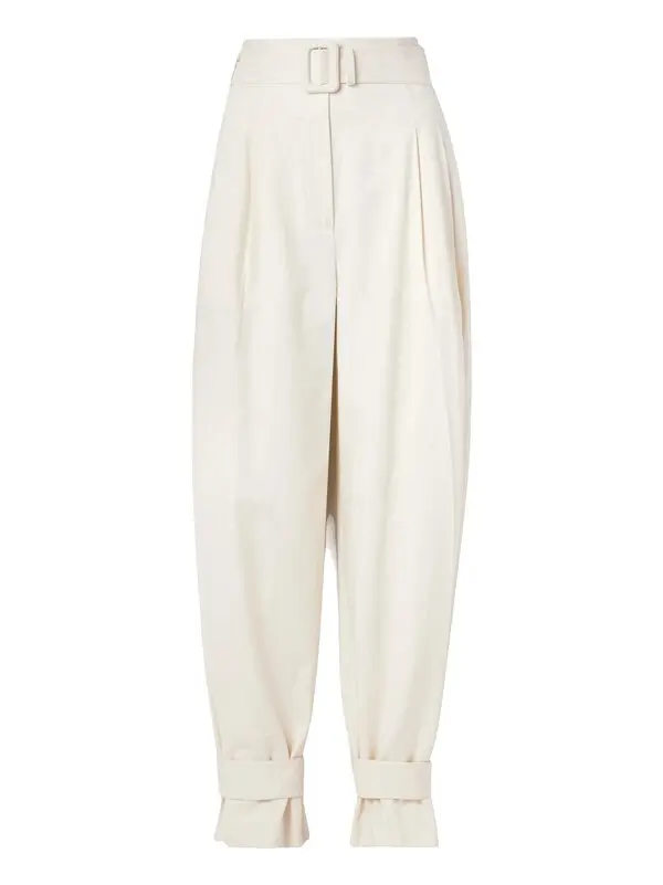Another Tomorrow Belted Tapered Pants - Off-white