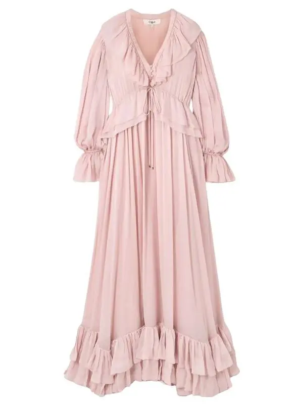 Chloé Ruffled Silk-chiffon Gown - Pink