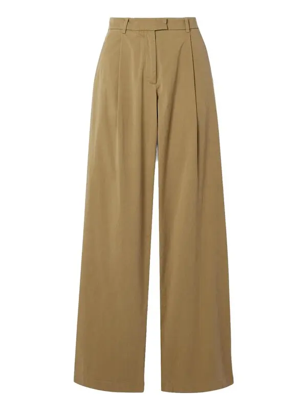 Another Tomorrow Pleated Organic Cotton-blend Twill Wide-leg Trousers - Green