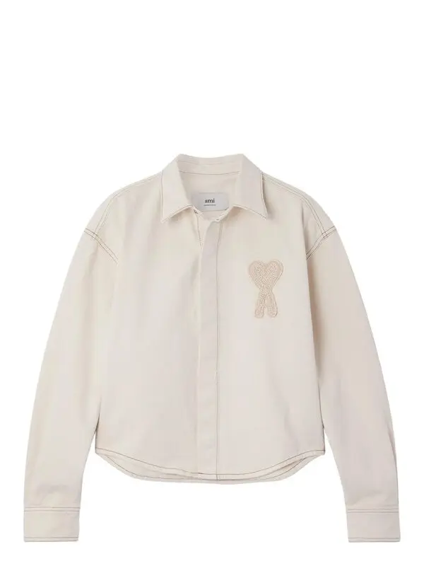 Ami Adc Embroidered Cropped Shirt - White