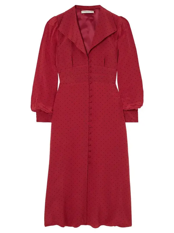 Alessandra Rich Polka-dot Silk-crepe De Chine Midi Shirt Dress - Red