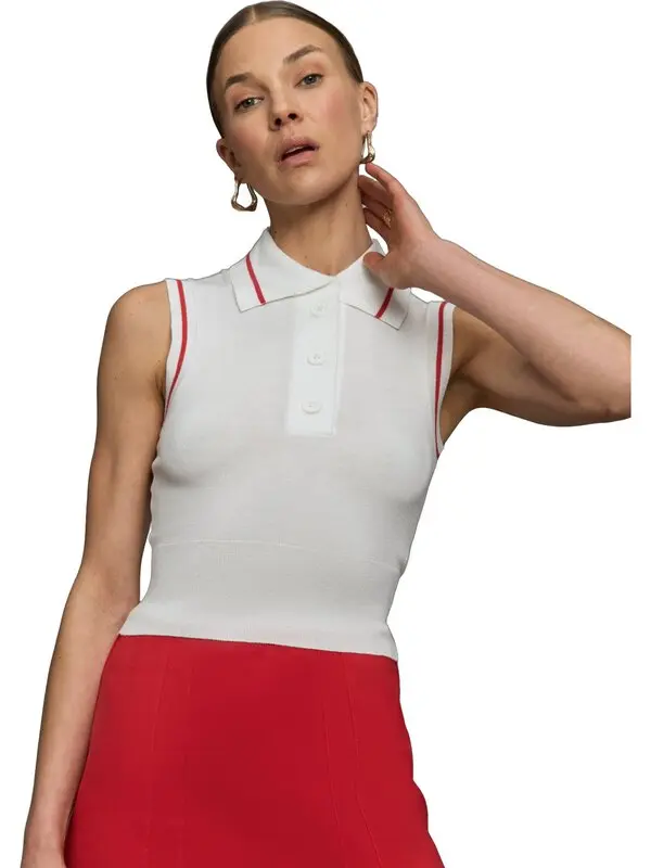 Carbon38 Tennis Sleeveless Polo - White/bittersweet