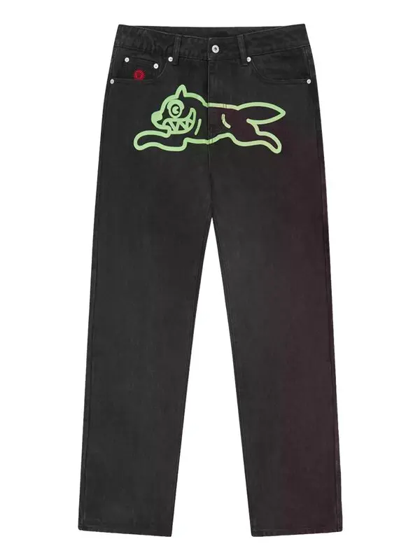 ICECREAM Logo Print Straight Jeans - Black