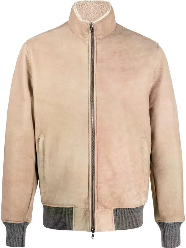 BARBA NAPOLI Leather Zip-up Jacket - Neutrals