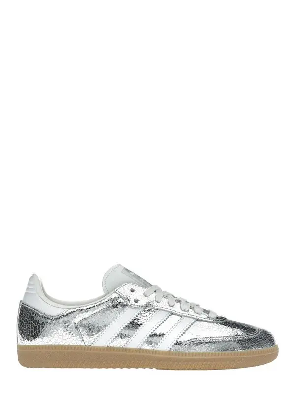 Adidas Samba Og Cracked Leather Sneakers - Silver Metallic/footwear White/core White