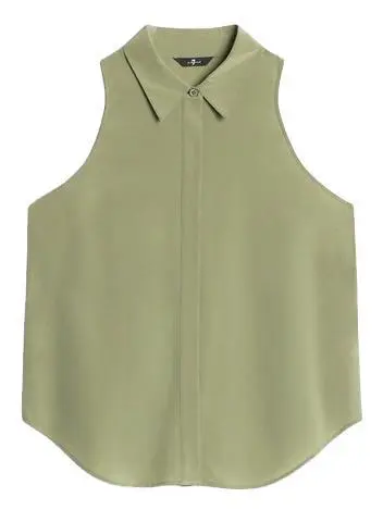 7 For All Mankind Sleeveless Silk Button-down Shirt - Green
