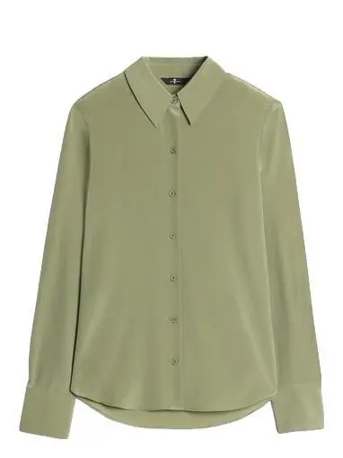 7 For All Mankind Long Sleeve Silk Blouse - Green
