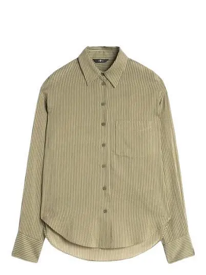 7 For All Mankind Oversized Army Stripe Button Down Shirt - Green