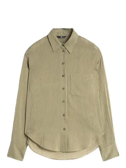 7 For All Mankind Oversized Army Stripe Button Down Shirt - Green