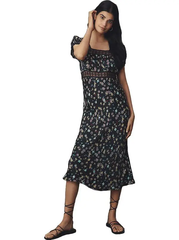 CONDITIONS APPLY Adeon Short-sleeve Slip Midi Dress - Black Pattern