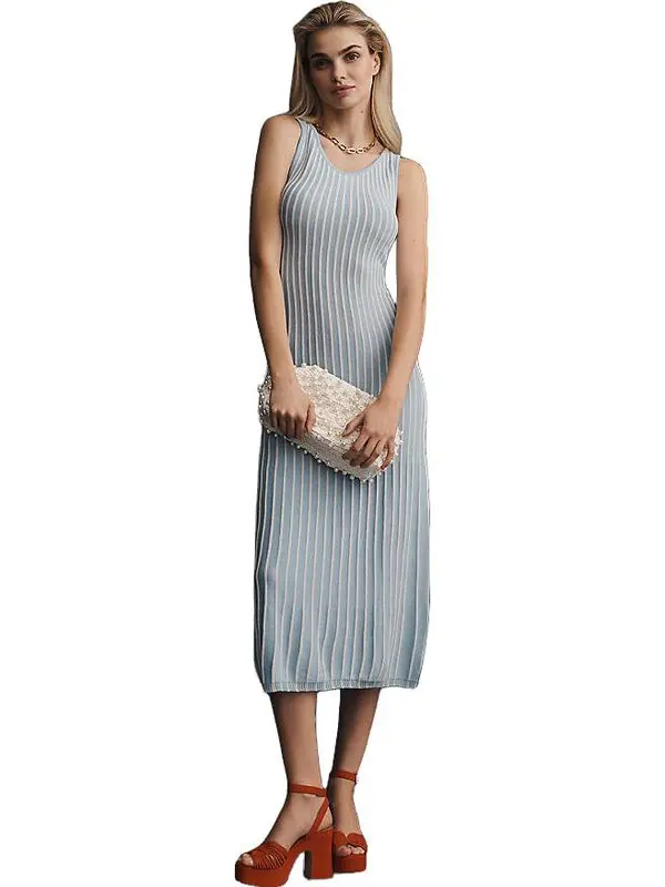 CONDITIONS APPLY Sleeveless Stripe Midi Dress - Blue Pattern