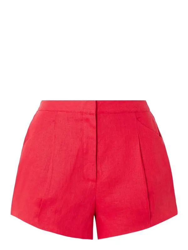 Posse Rosalie Pintucked Linen Shorts - Red