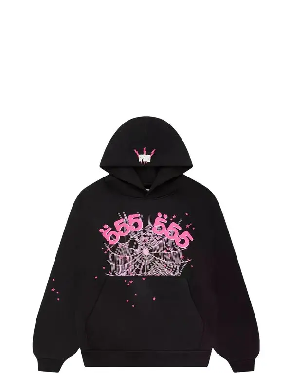 SP5DER 555 Web /pink Hoodie - Black