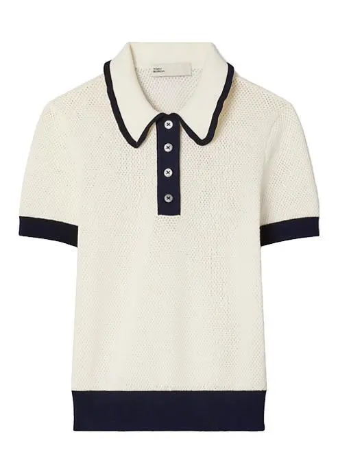 Tory Burch Viscose Pointelle Sweater - New Ivory/medium Navy