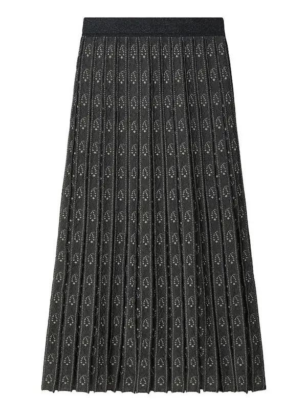 Tory Burch Jacquard Knit Pleated Skirt - Metallic Navy/beige
